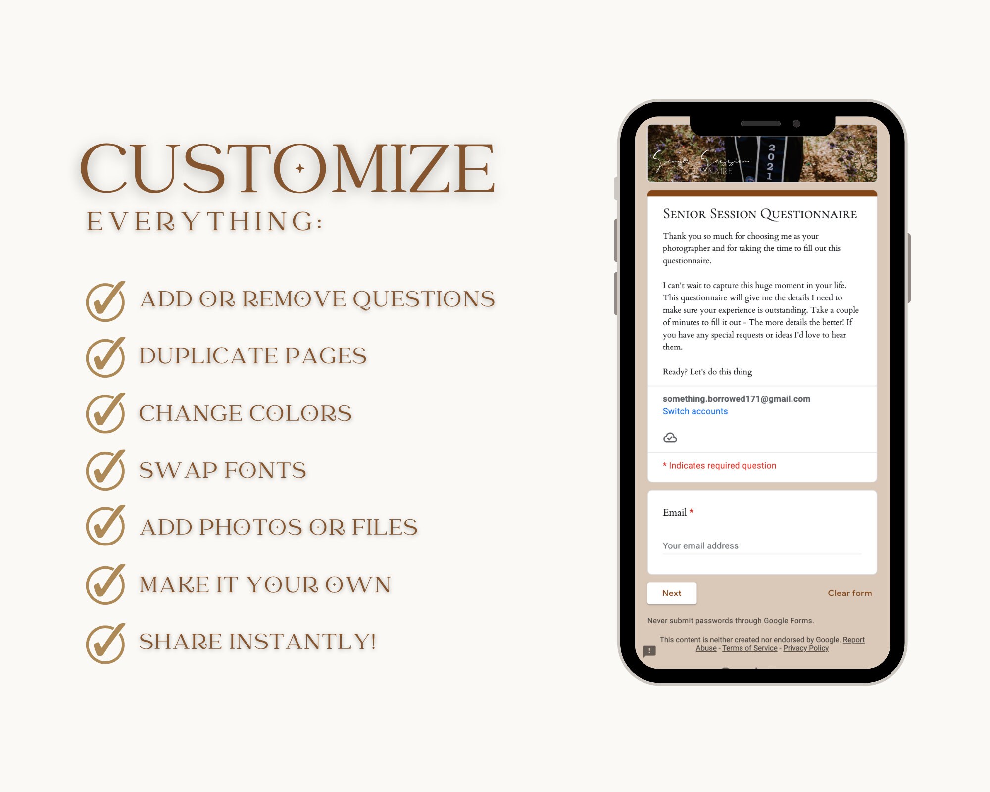 High School Senior Photoshoot Questionnaire - Online Form Questionnaire ...