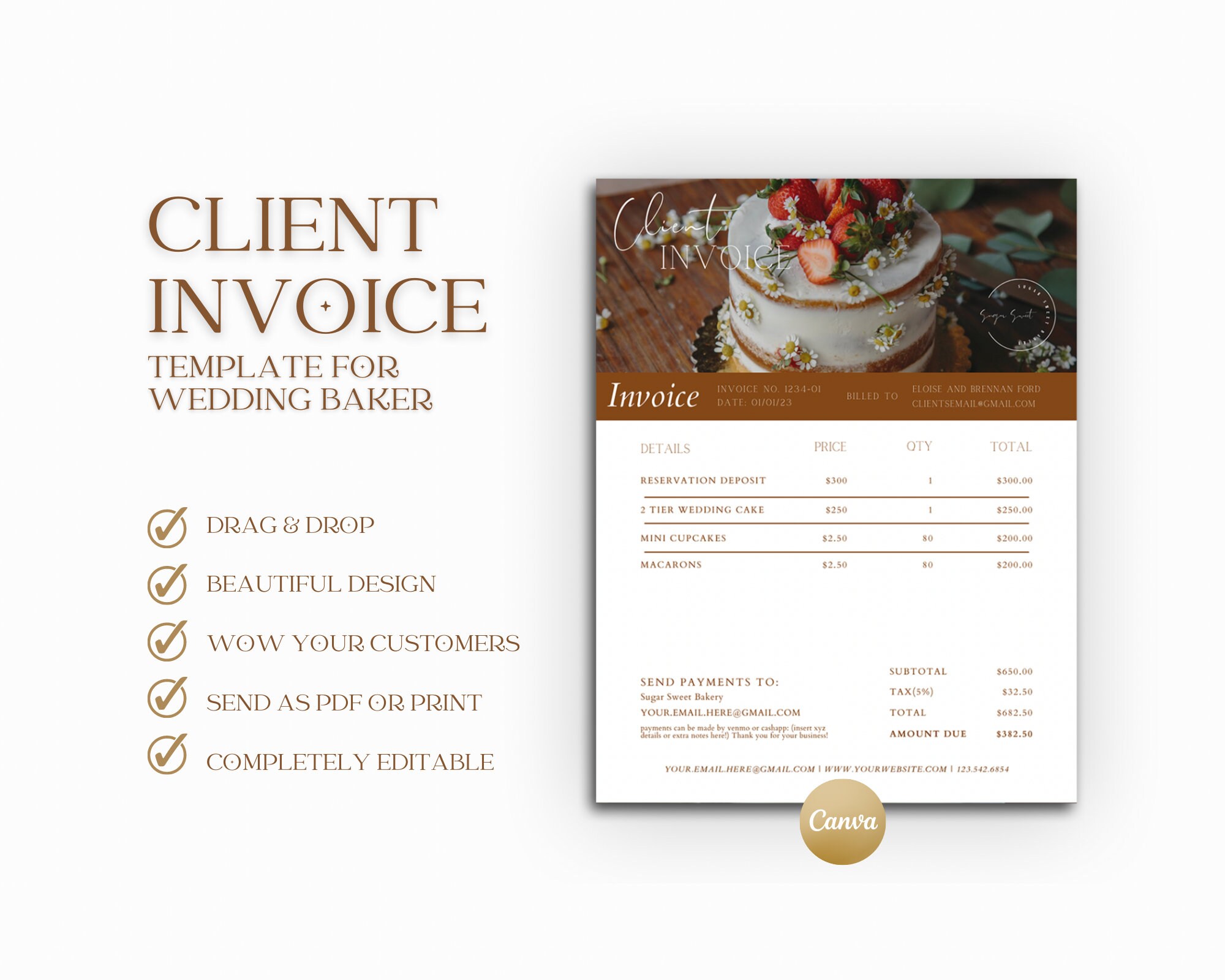 Wedding Baker Invoice, Bakery Invoice, Invoice Template, Canva Template ...