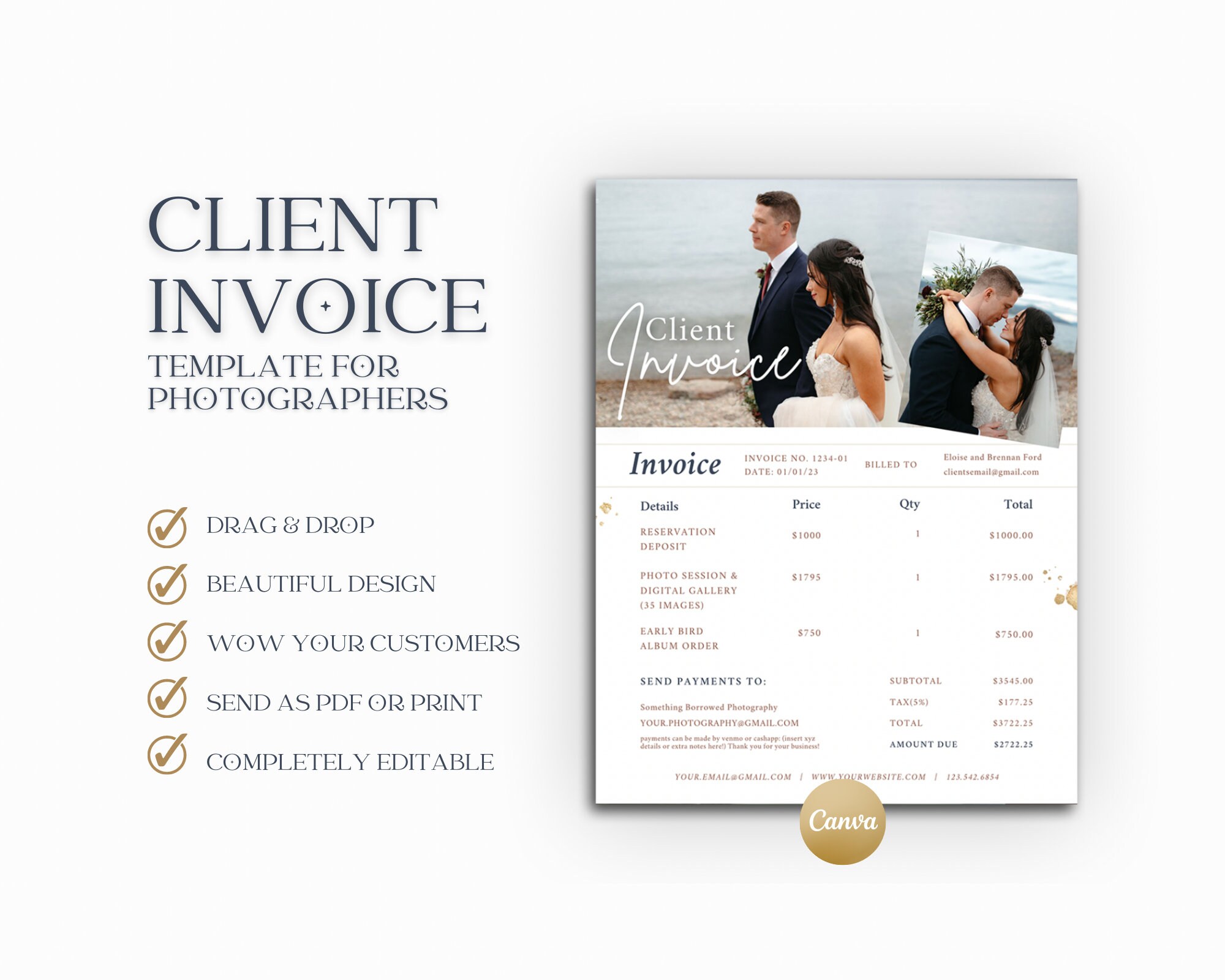 Photography Invoice, Photographer Invoice, Invoice Template, Canva ...