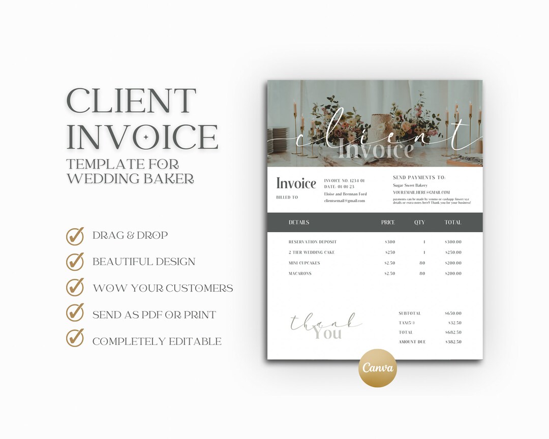 Wedding Baker Invoice, Bakery Invoice, Invoice Template, Canva Template ...