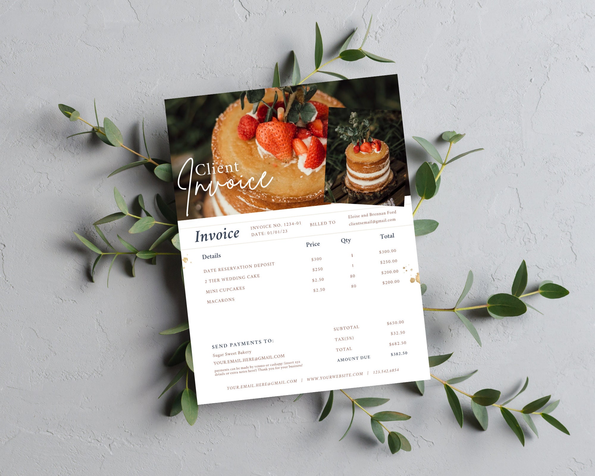 Wedding Baker Invoice, Bakery Invoice, Invoice Template, Canva Template ...