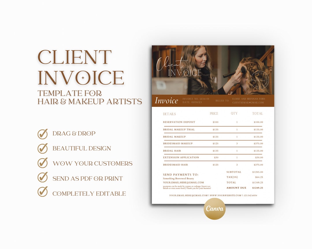 Makeup Artist Invoice, Hairstylist Invoice, Invoice Template, Canva ...