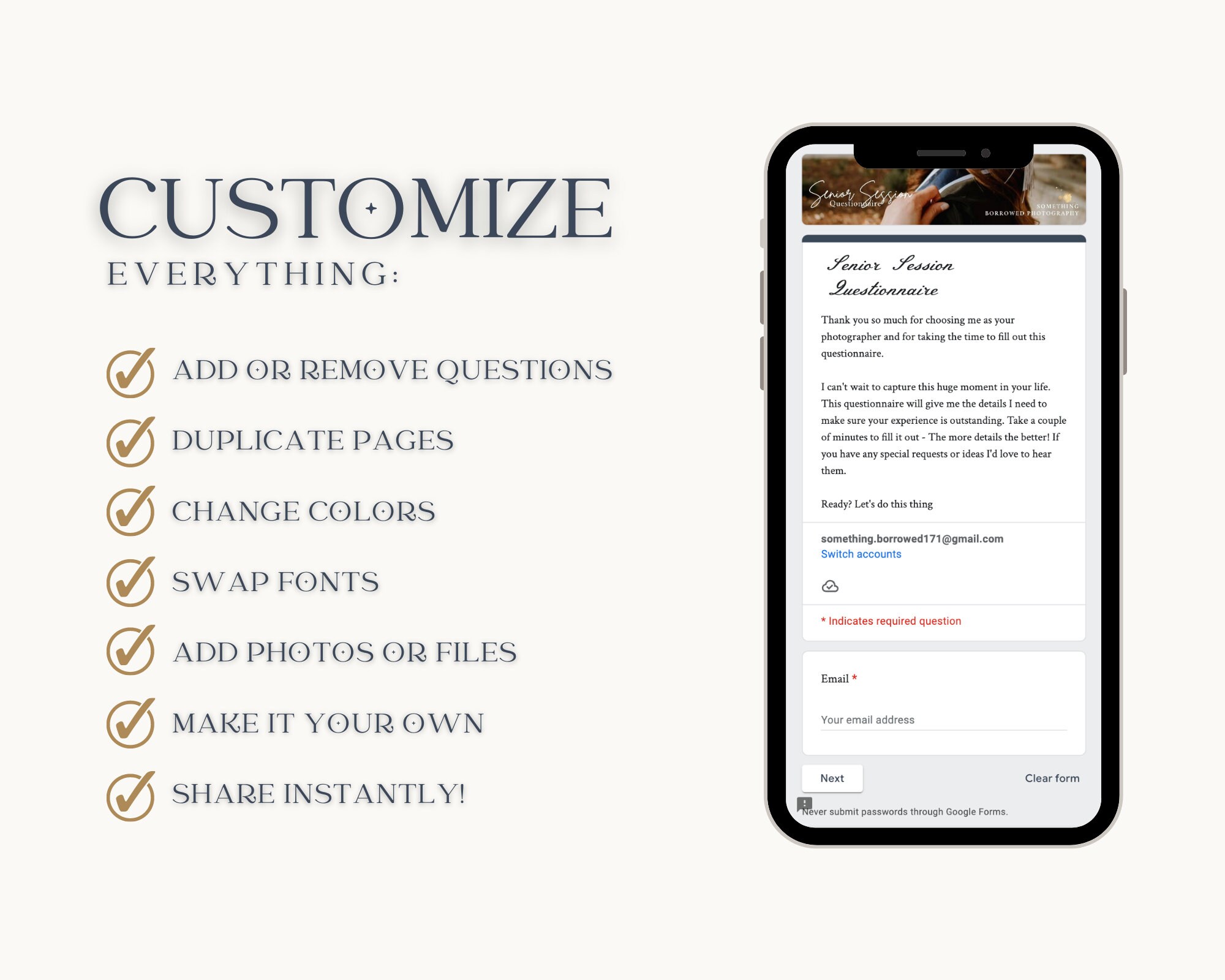 High School Senior Photoshoot Questionnaire - Online Form Questionnaire ...