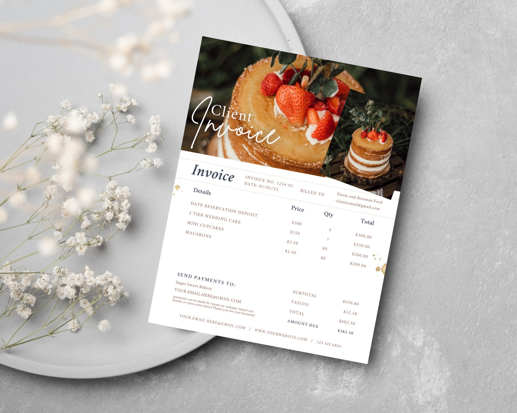 Wedding Baker Invoice, Bakery Invoice, Invoice Template, Canva Template ...