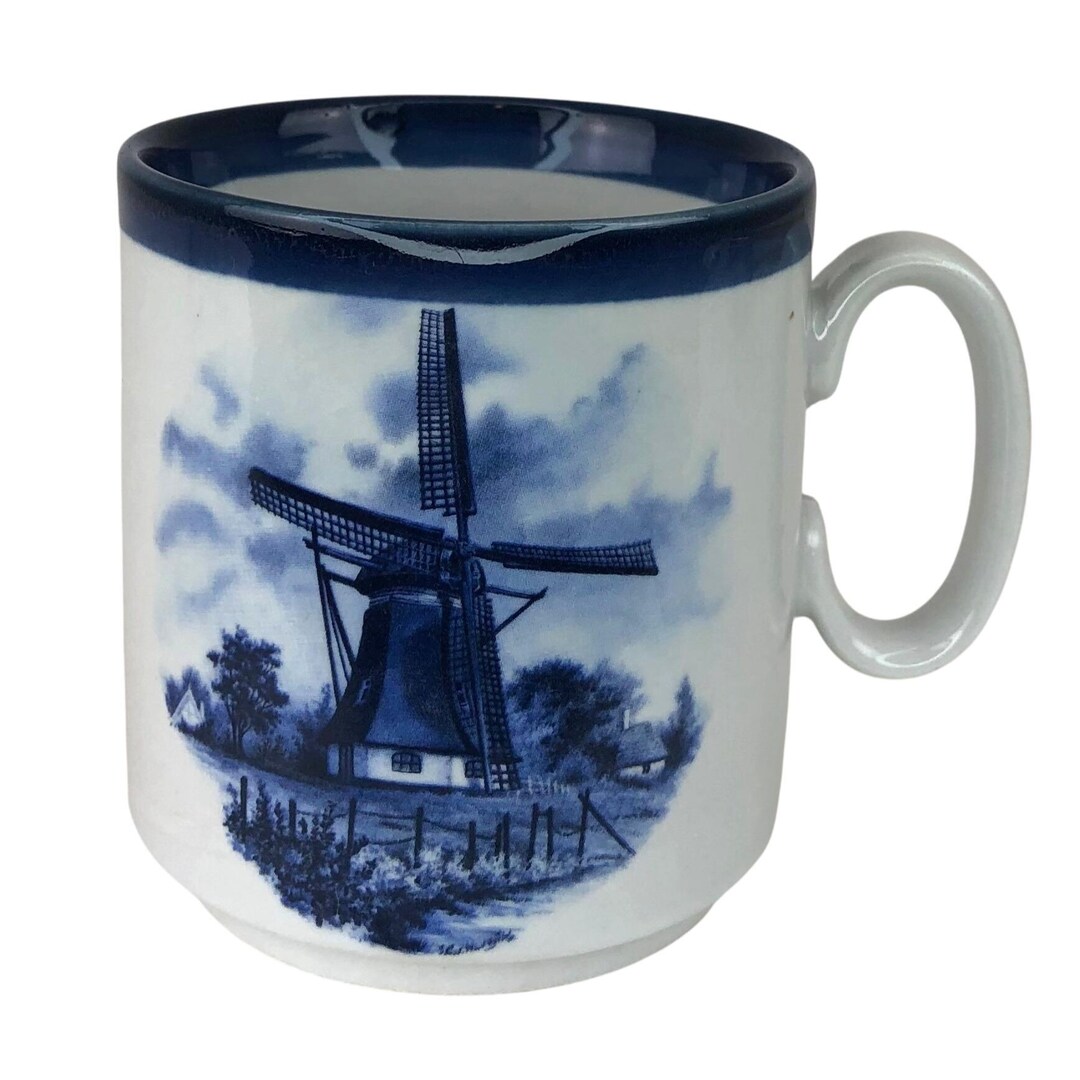 Vintage Delft Coffee Cup Blue Windmill Dutch Flower Hand Painted - Etsy