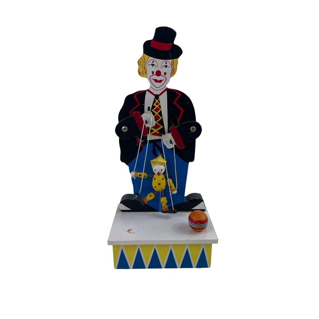 Vintage Clown Music Box With Marionette Figure by Simson Giftware Corp ...