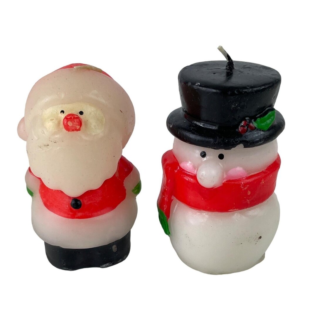 Vintage Set of 2 Mini 3" Christmas Candles Santa Claus & Snowman - Etsy
