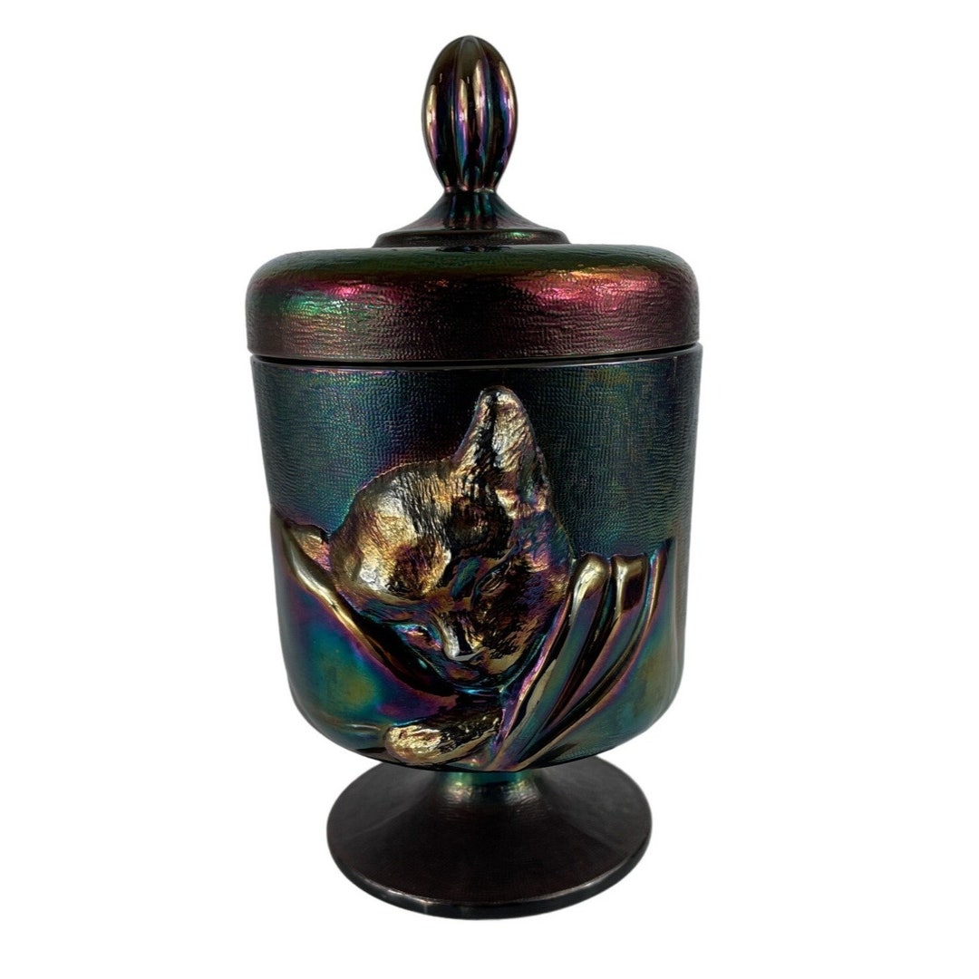 Fenton Carnival Glass December 1970 Classic Chessie Cat Candy Box With ...