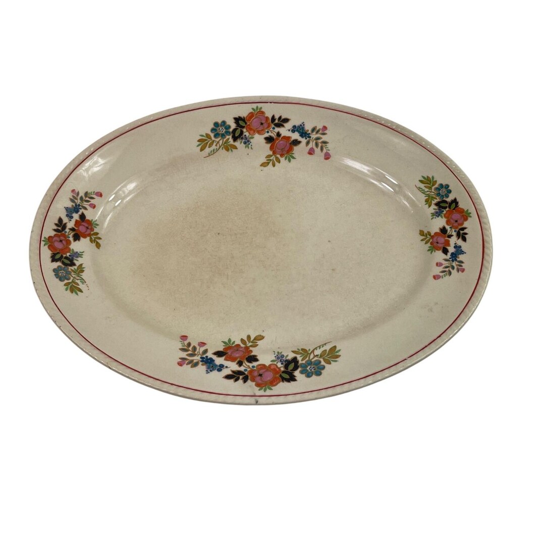 Vintage Crown Ivory China Oval Serving Platter With Floral Pattern ...