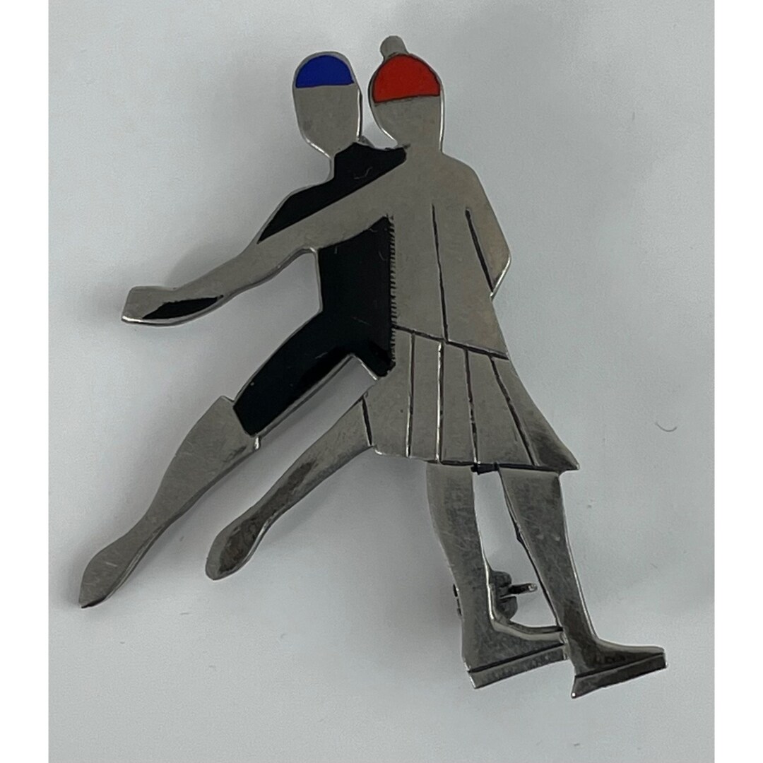 Vintage Ice Skating Couple Silver Tone Blue & Red Enamel Brooch Pin - Etsy