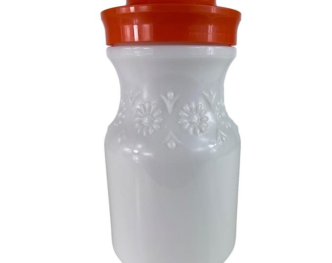 Vintage Milk Glass Tang Jar Canister Embossed Daisies Orange Plastic ...
