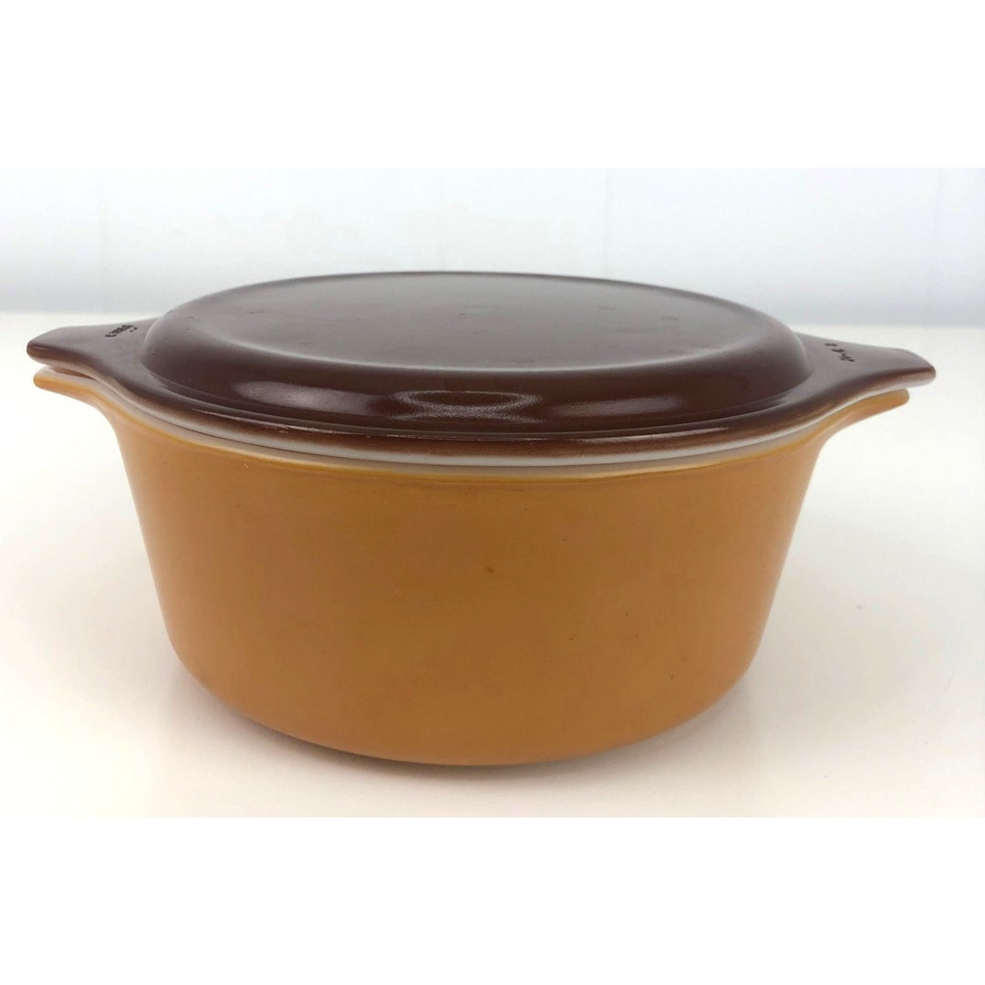 Vintage 70s PYREX Old Orchard 1.5 Pt Round Covered Casserole 472 Orange ...