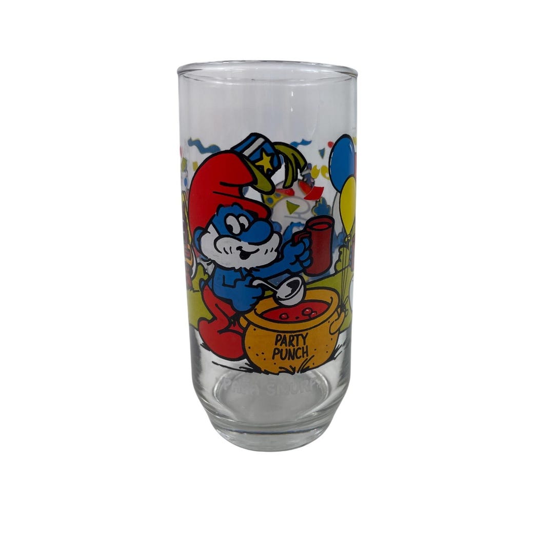 Vintage 1983 Papa Smurf Party Punch 6" Drinking Glass Peyo Wallace ...