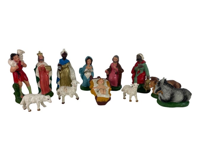 Vintage Nativity 12 Pc Set Figures & Animals Made in Italy W/original ...