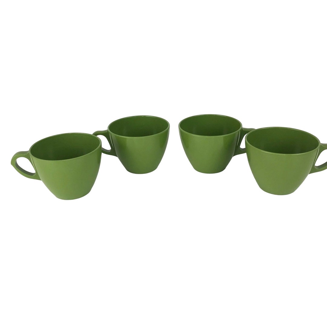 Avocado Green Melamine Melmac Coffee/tea Cups Set of 4 Vintage Mid ...