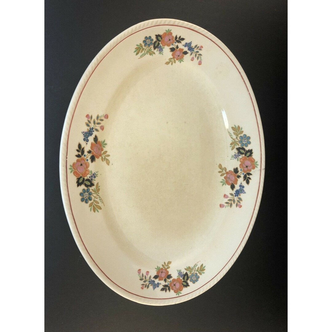 Vintage Crown Ivory China Oval 11 Platter Floral Theme - Etsy