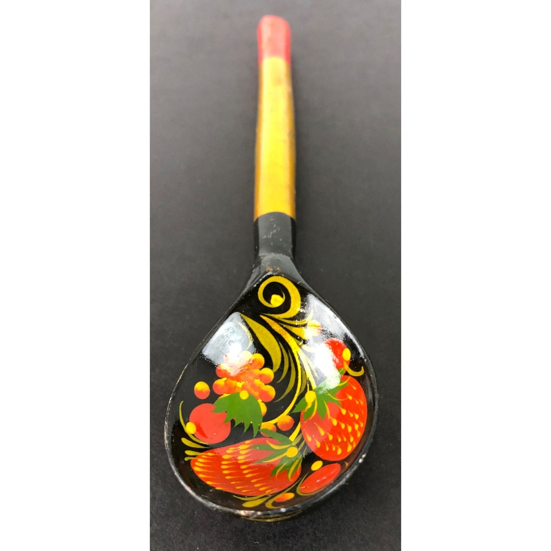 Vintage Wooden Khokhloma Decorative Spoon Soviet Union 5.5" Russian ...