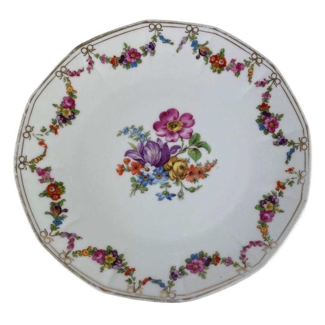 Epiag Germany Porcelain Cream, Emboss Groove Edge Floral Swag 8" Salad ...