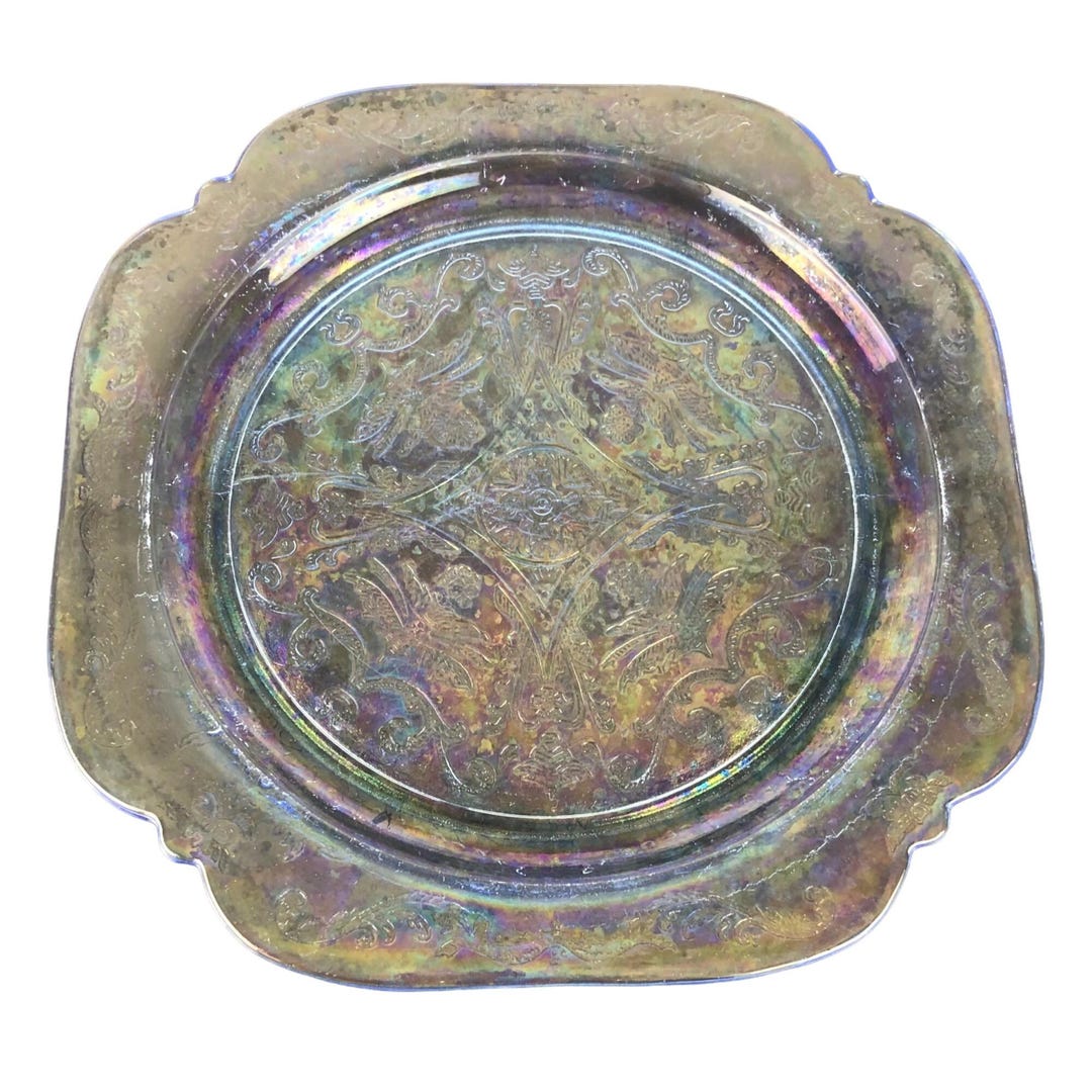 Vintage Indiana Glass Recollection Blue Square Dinner Plate - Etsy