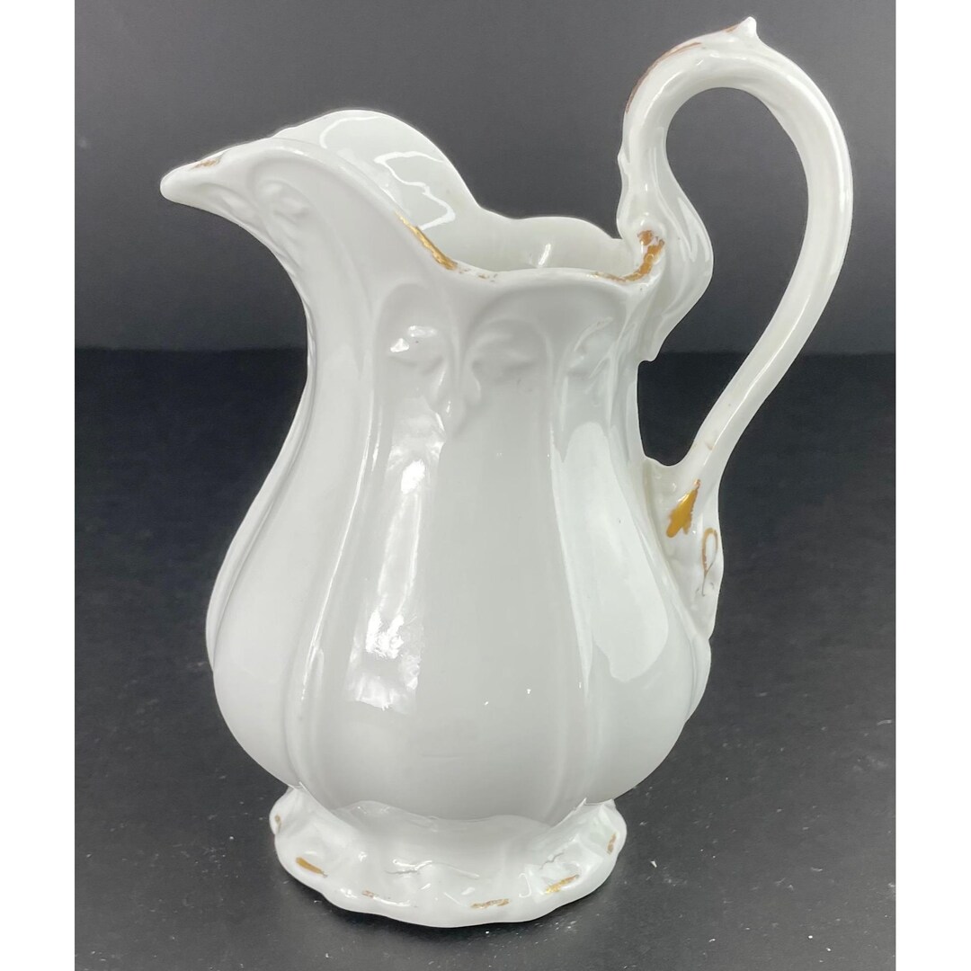 Vintage Porcelain White Creamer Pitcher White Body W/gold Handle & Trim ...