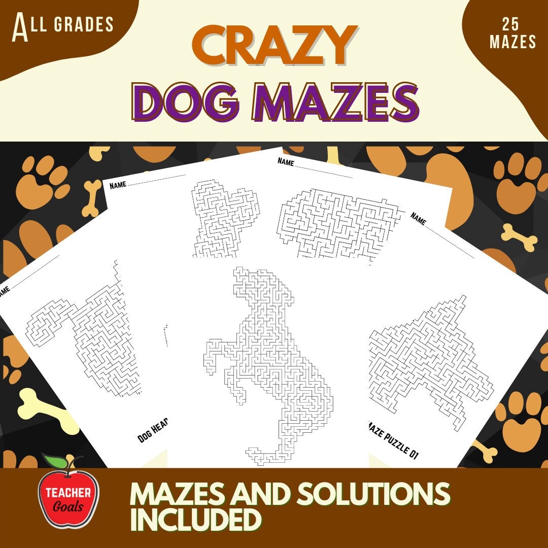 Crazy Dog Mazes for All Ages | Kid's Activity Worksheets - Etsy