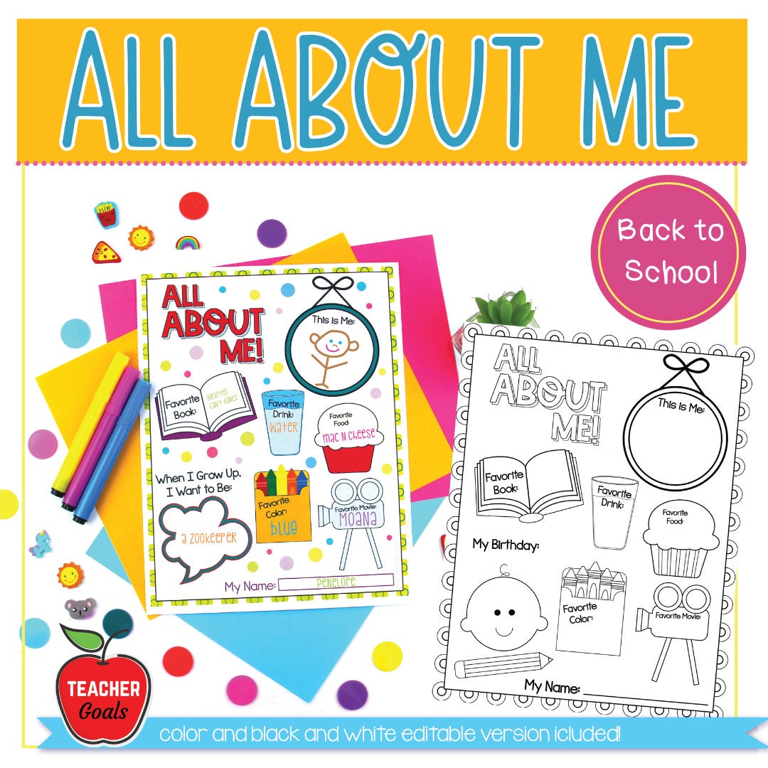 All About Me Printable | Back to School Worksheet - Etsy
