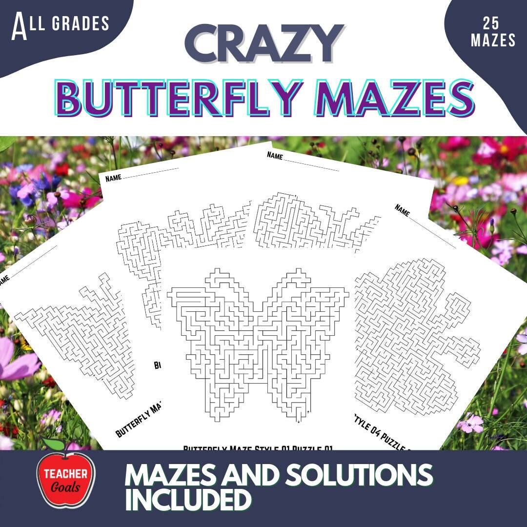 Crazy Butterfly Mazes for All Ages | Kid's Worksheets | Volume 1 - Etsy