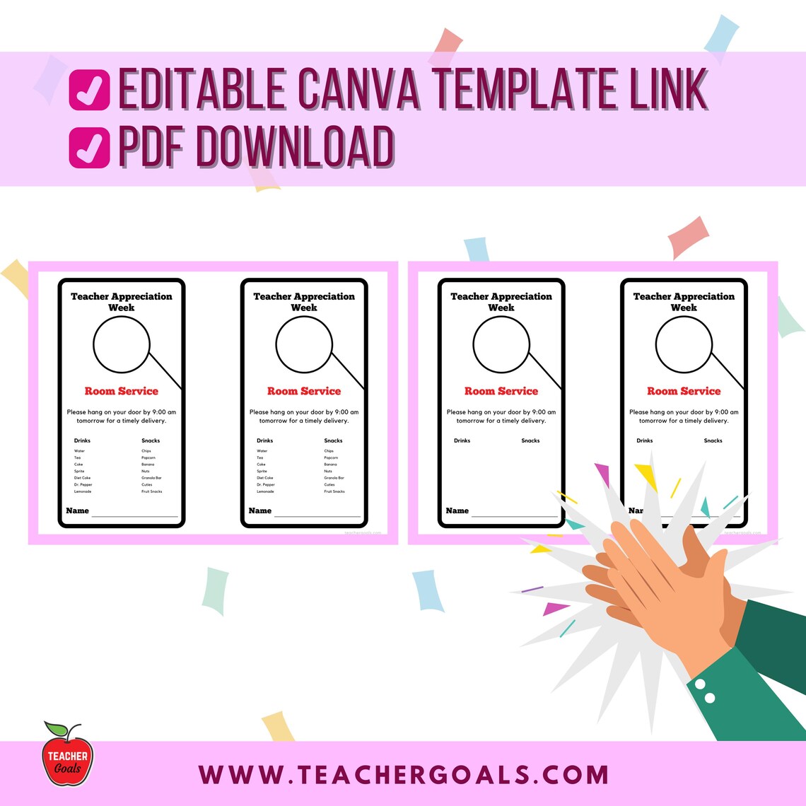 Teacher Appreciation Week | Room Service Tags | Room Service Door ...