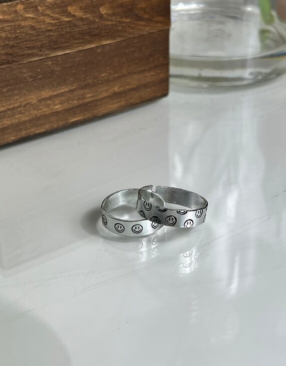 Smiley Face Ring Scattered Smiley Face Ring Silver Ring | Etsy