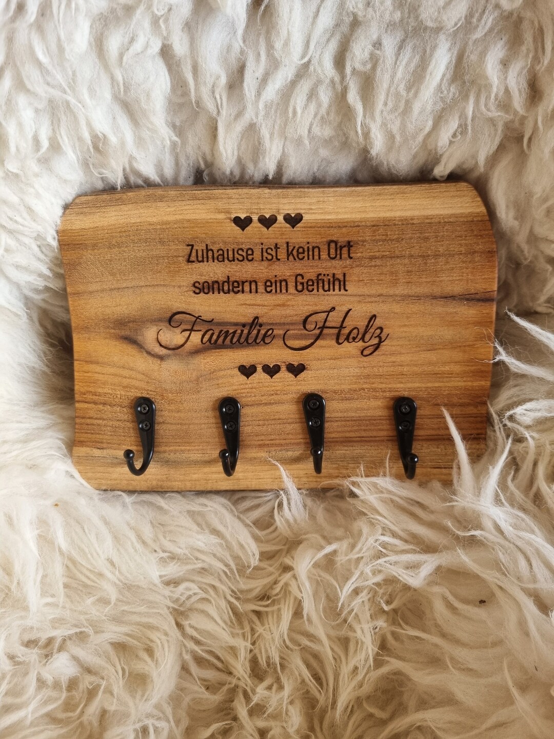 Key Rack, Nameplate, Teak Wood, Personalization, Individual Gift ...