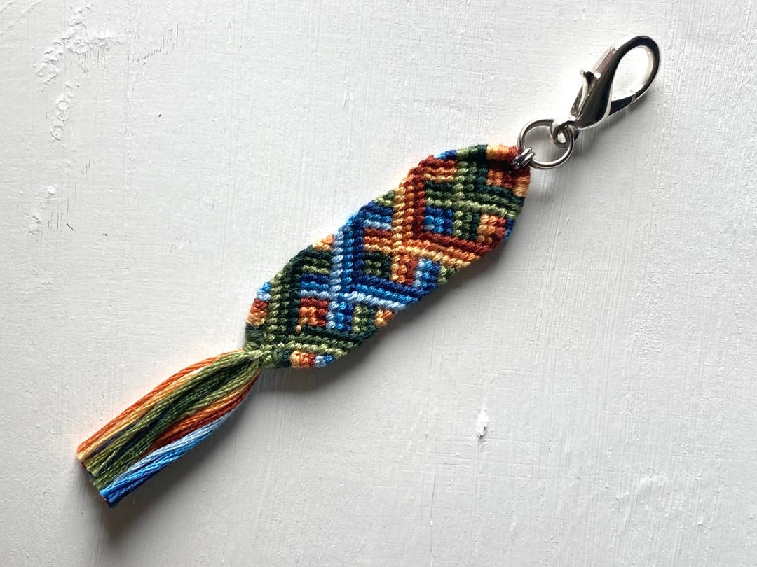 Handmade Thread Keychain: Yellow, Blue, and Green Ribbon - Etsy