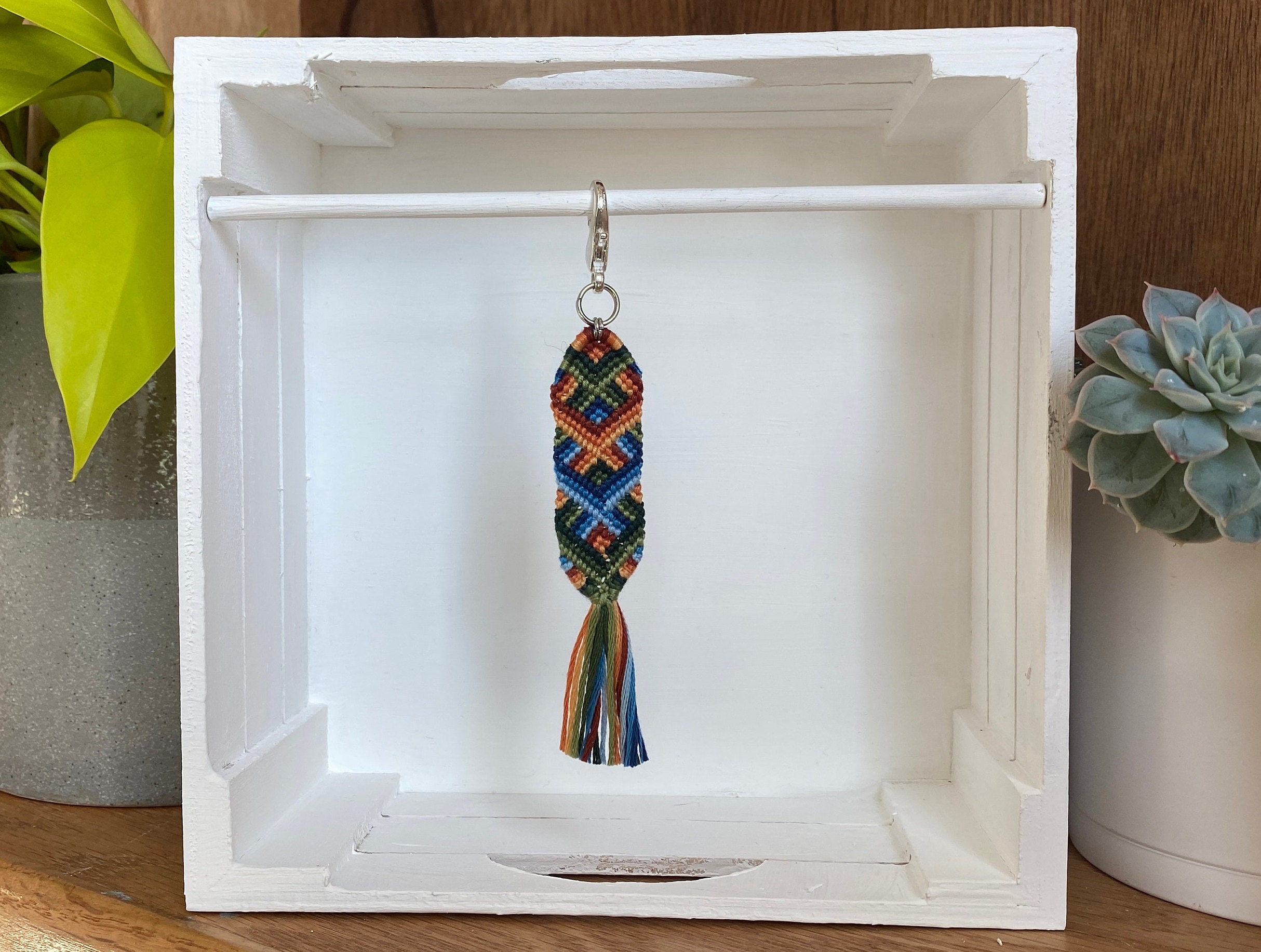 Handmade Thread Keychain: Yellow, Blue, and Green Ribbon - Etsy