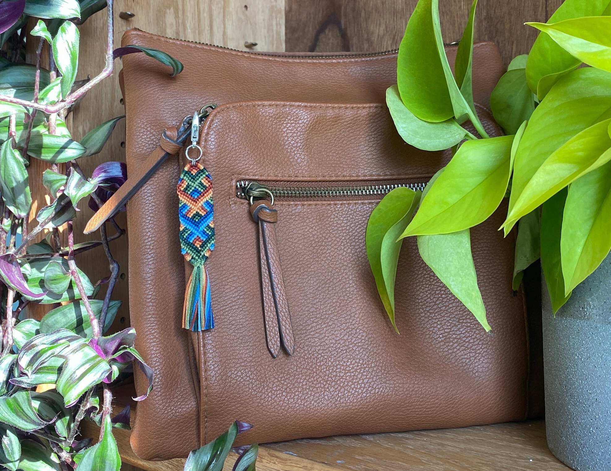 Handmade Thread Keychain: Yellow, Blue, and Green Ribbon - Etsy