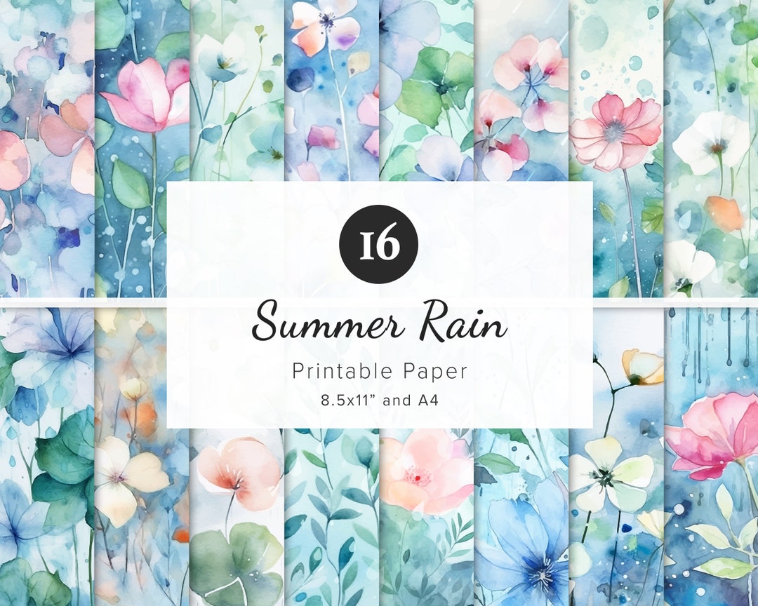 16 Watercolor Summer Rain Flower Digital Papers, Floral Medley Pattern ...