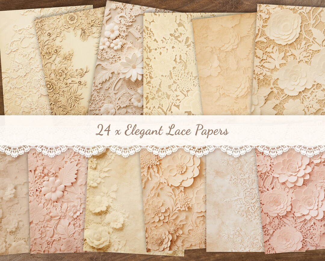 24 X Printable Floral Lace Papers, Vintage Tea Stained Junk Journal ...