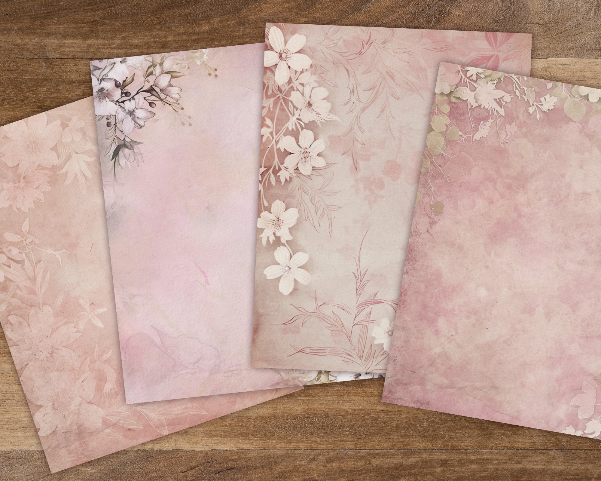 20 X Printable Pink Stained Old Papers, Pink Ephemera, Tea Dyed Paper ...