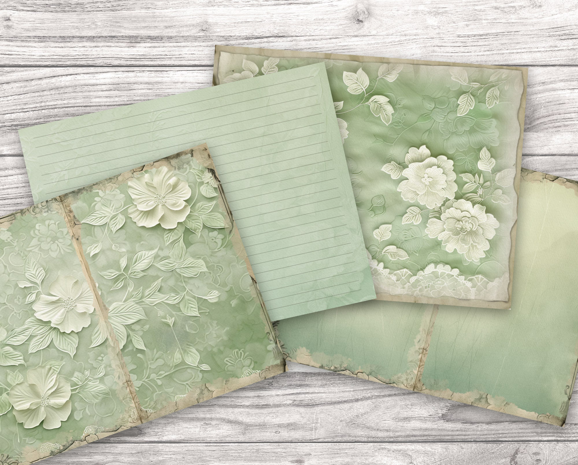 Sage Green & Lace Papers, Green Lace Ephemera, Green Junk Journal ...