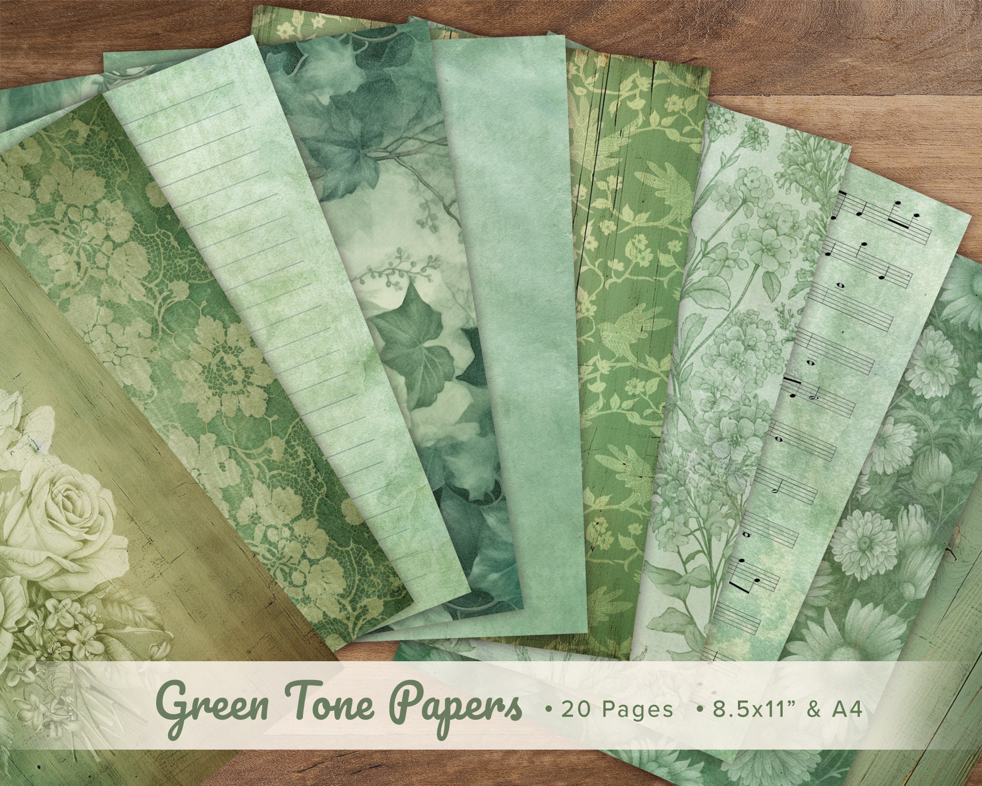 Printable Green Papers, Forest Ephemera, Green Junk Journal, Vintage ...