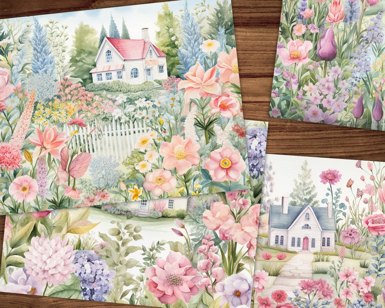 15 X Cottage Garden Scrapbook Papers, Printable Floral Ephemera, Shabby ...