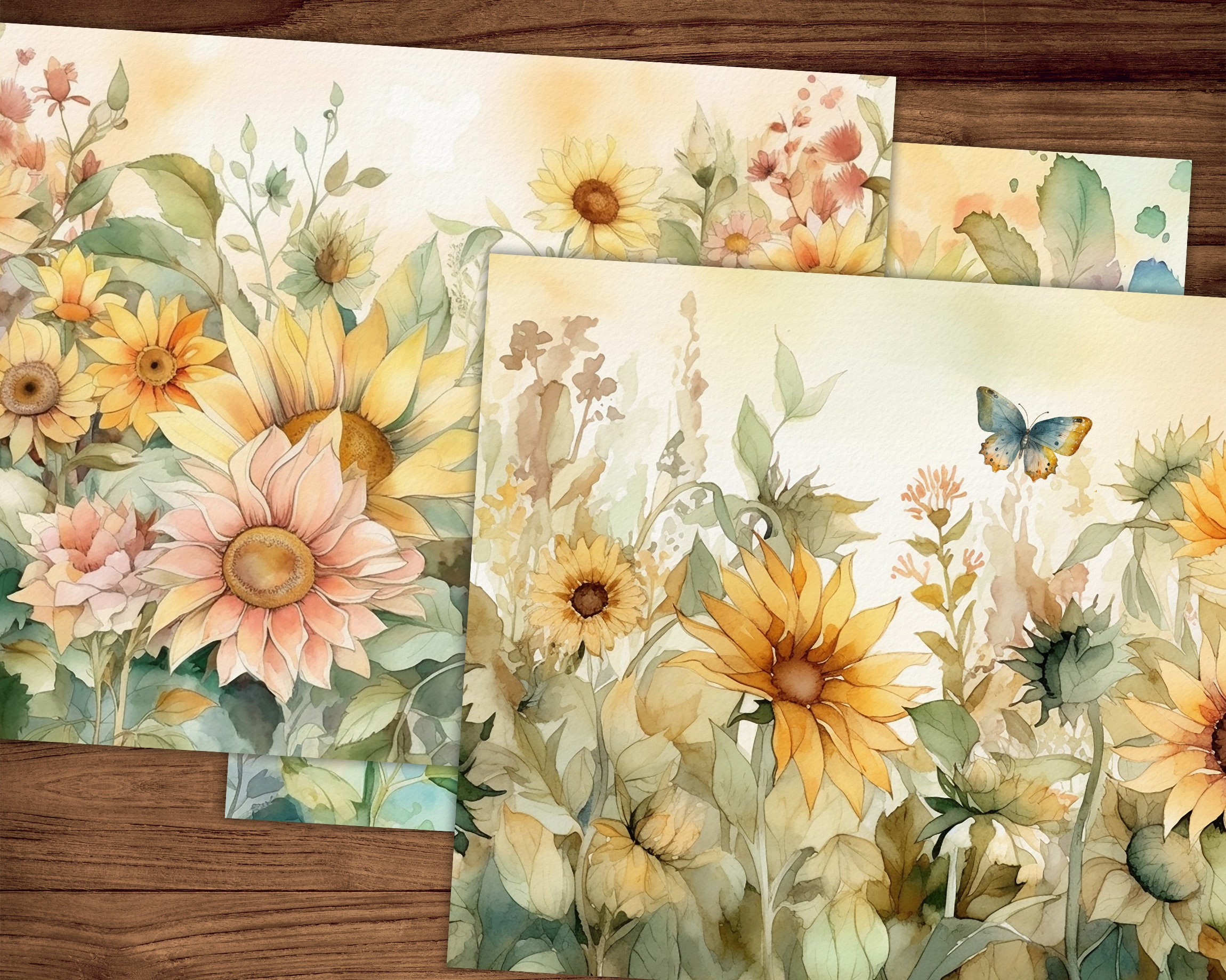 14 X Sunflowers Garden Printable Scrapbook Paper, Floral Digital Papers ...