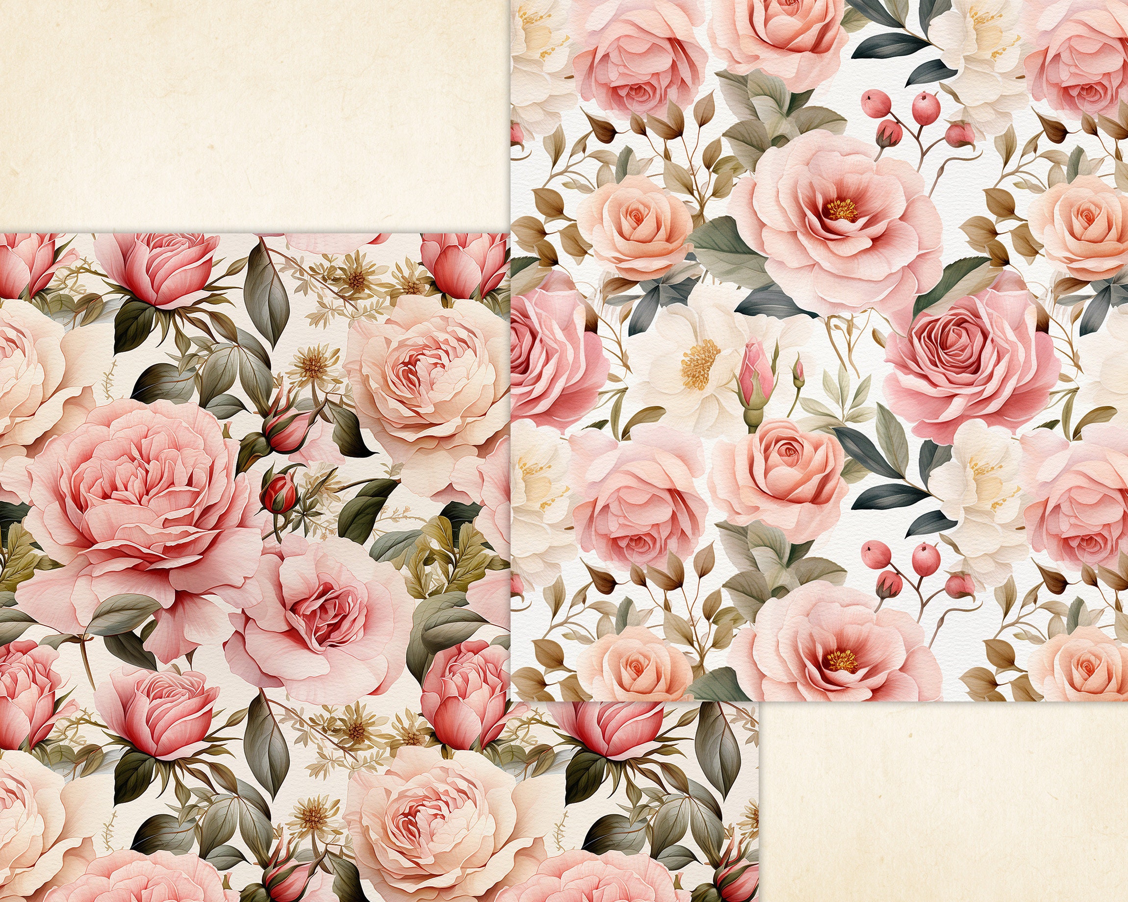 20 X Vintage Floral Digital Papers Watercolor Garden Rose - Etsy