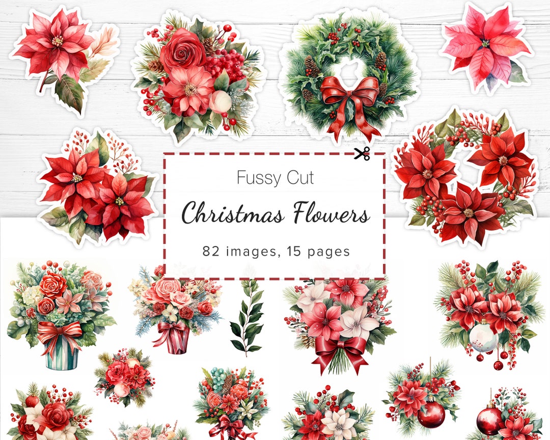 Christmas Flowers Fussy Cut, Printable Christmas Collage Sheets ...