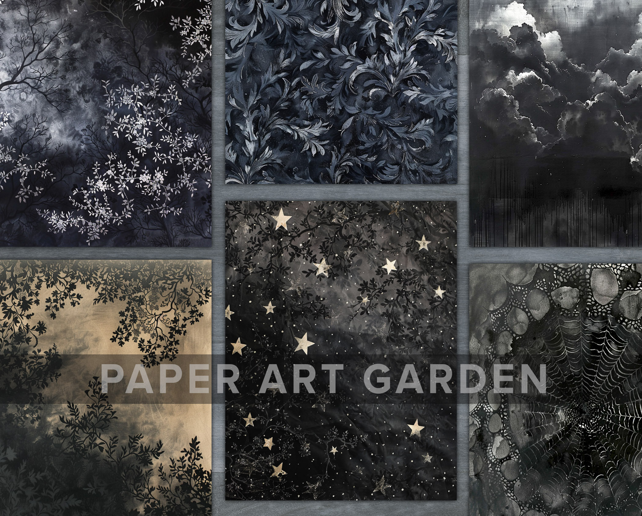20 X Dark Tone Papers, Printable Gothic Ephemera, Black Ink Dyed Paper ...