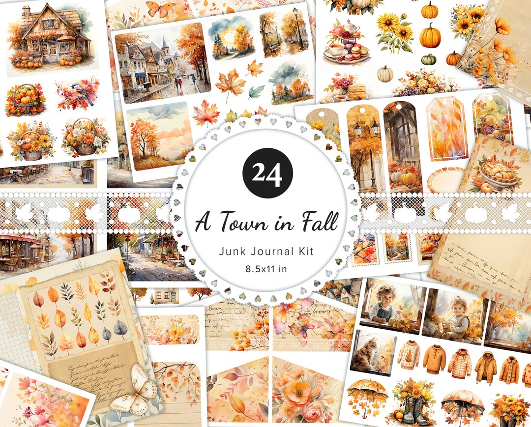 24 X Printable Fall Junk Journal Kit, Autumn Addon Kit, Scrapbook ...