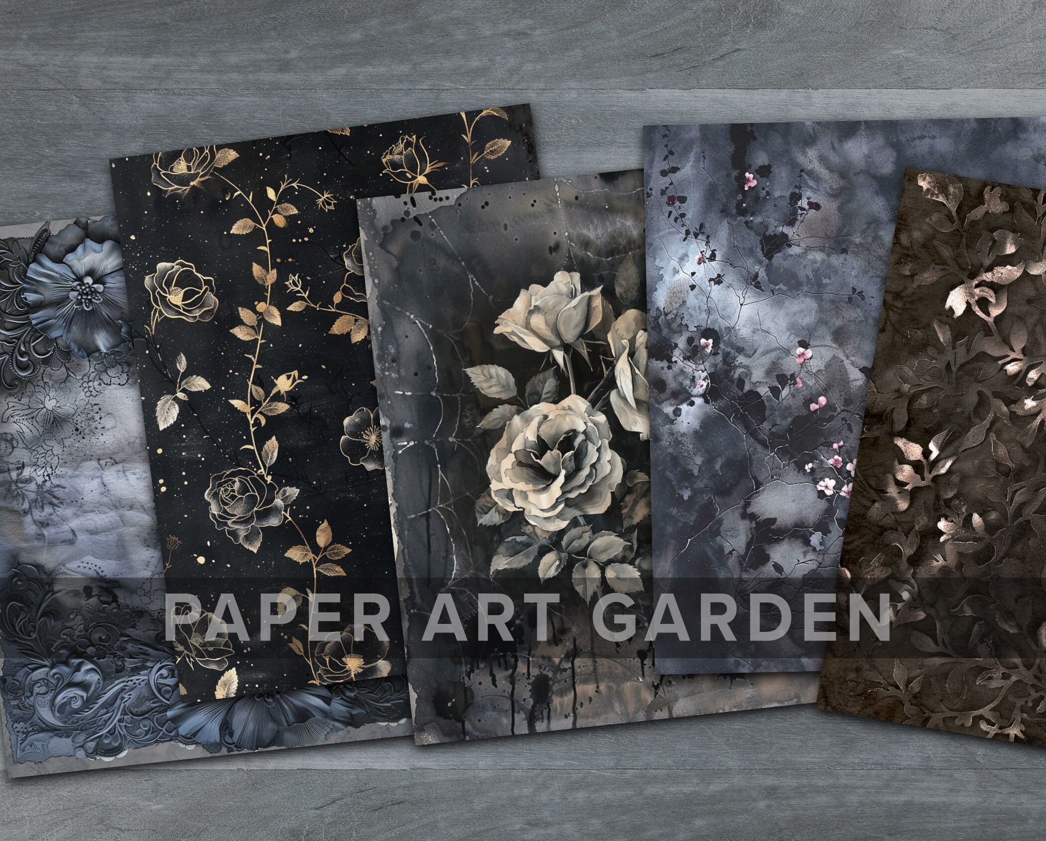 20 X Dark Tone Papers, Printable Gothic Ephemera, Black Ink Dyed Paper ...
