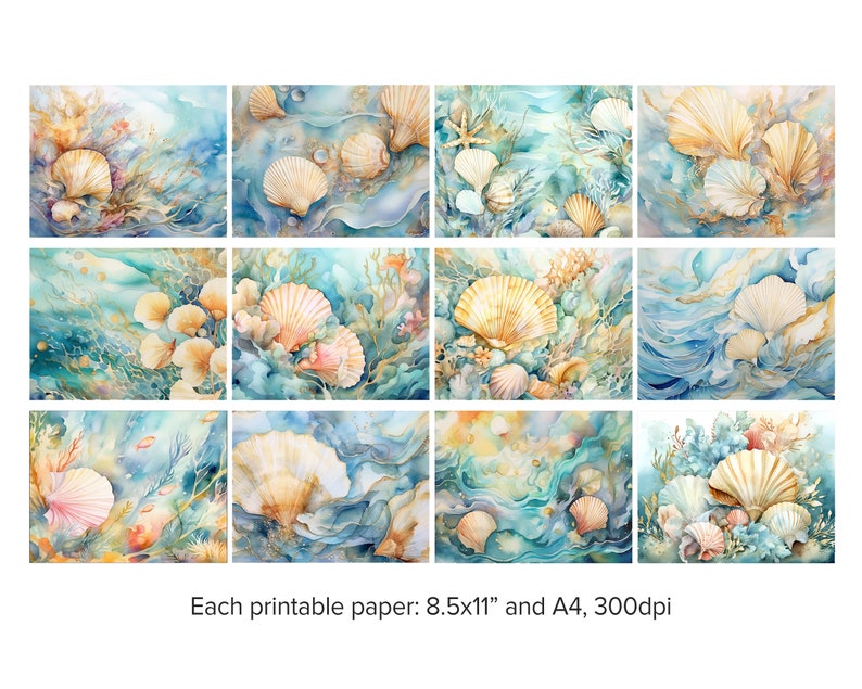12 Beautiful Summer Sea Shells Digital Papers, Beach & Ocean Pattern ...