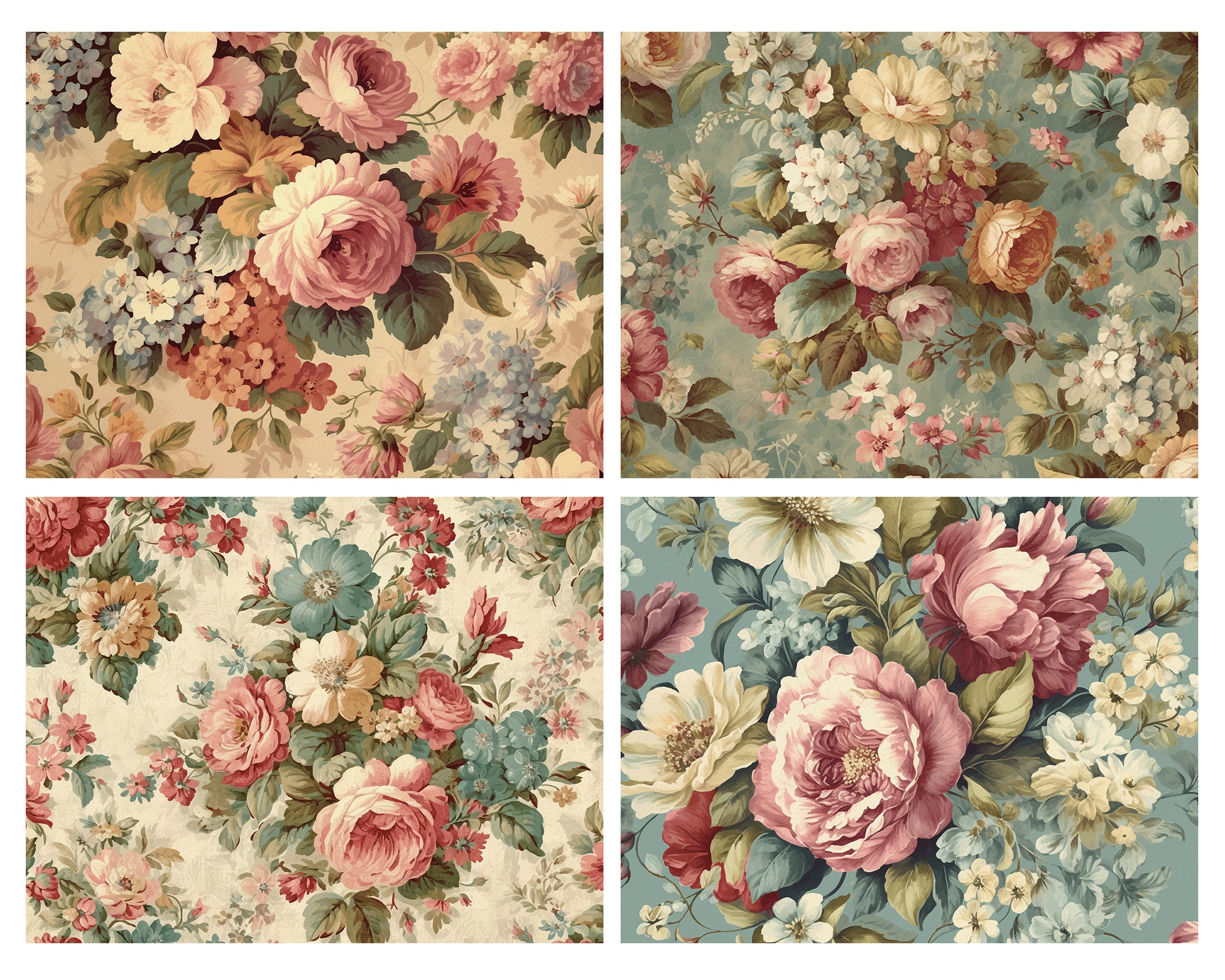 20 X Vintage Floral Digital Papers Watercolor Flower - Etsy