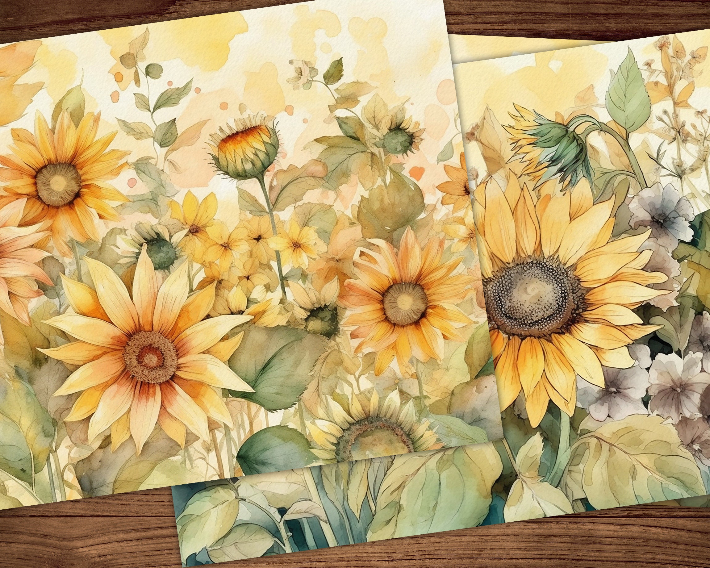 14 X Sunflowers Garden Printable Scrapbook Paper, Floral Digital Papers ...