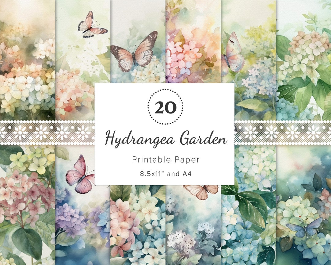 20 X Hydrangea Garden Printable Paper, Floral Digital Papers, Hydrangea ...