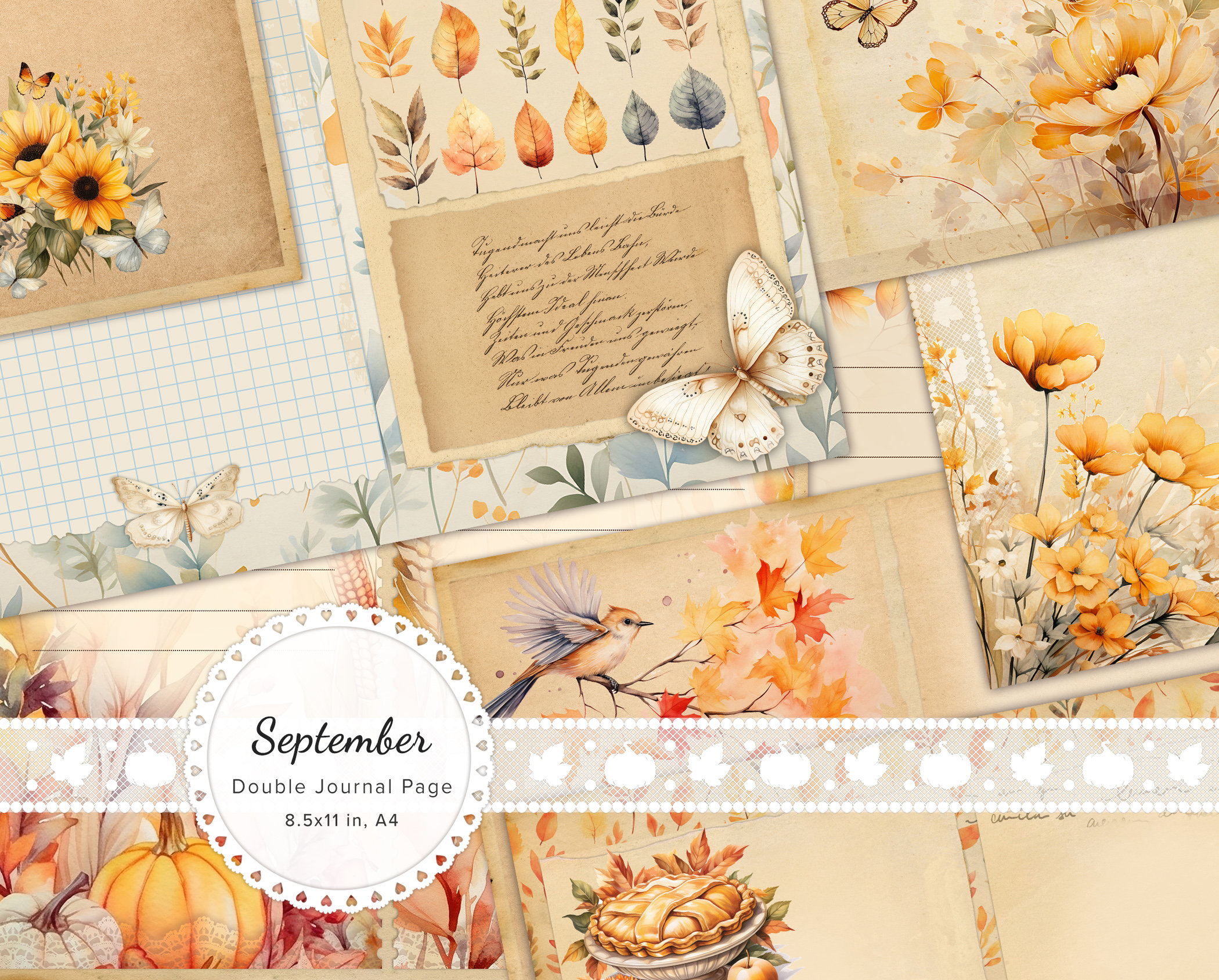 10 Fall Junk Journal Pages, Double Page Spread, Autumn Ephemera Add-on ...